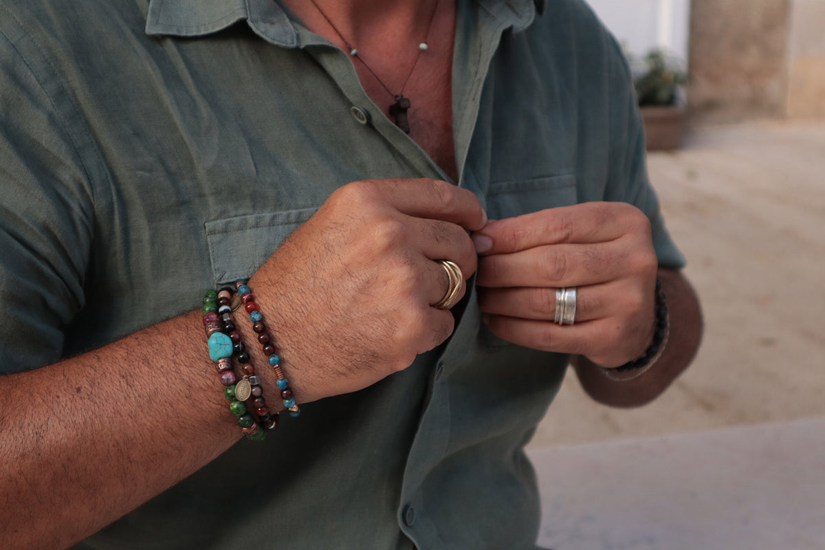 QUARTIERI Bracciale Uomo marrone con sfere di corniola